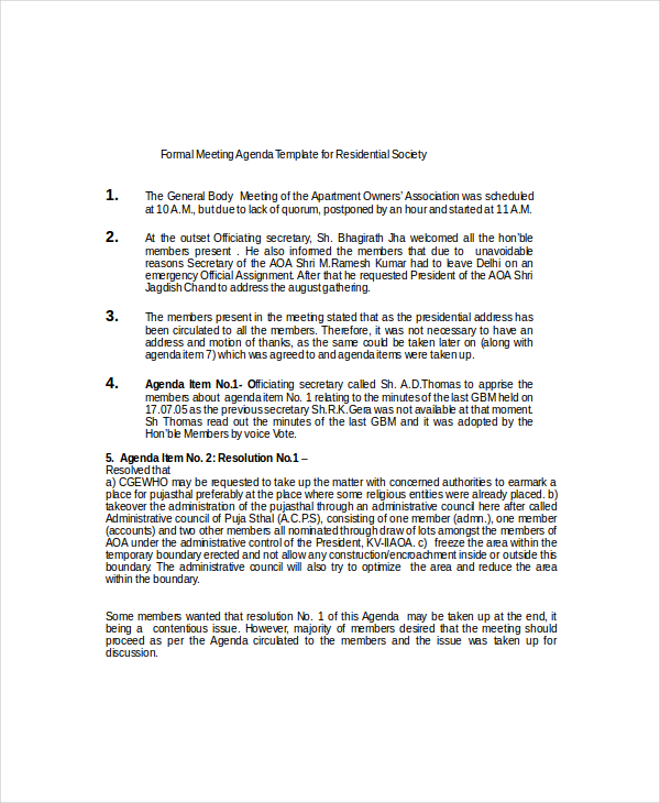 9+ Formal Meeting Agenda Templates - PDF, DOC