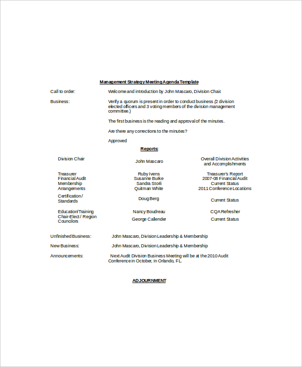 9+ Management Meeting Agenda Templates - Free Sample, Example Format ...