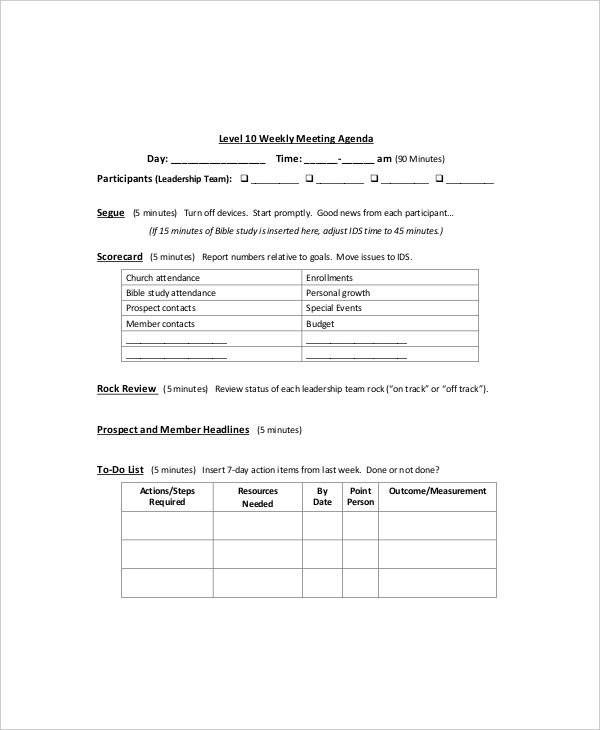 12 Weekly Meeting Agenda Templates Free Sample Example Format Download