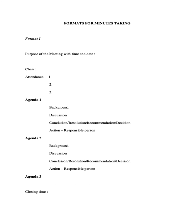Minutes Writing Template - 9+ Free Word, PDF Documents Download