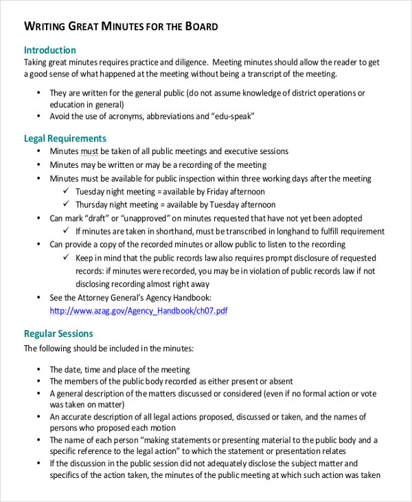 Minutes Writing Template - 9+ Free Word, PDF Documents Download