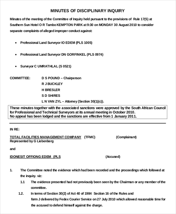 Minutes Writing Template 9 Free Word PDF Documents Download