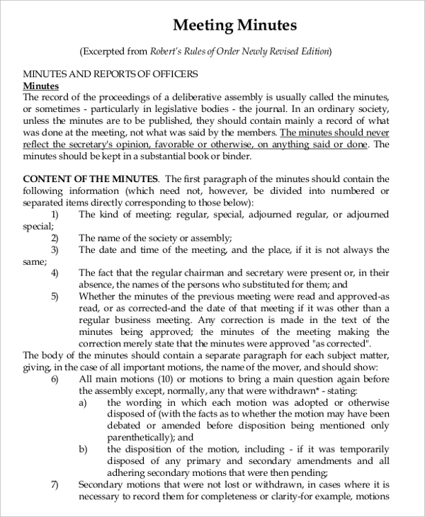 22 Business Minutes Templates Free Sample Example Format Download