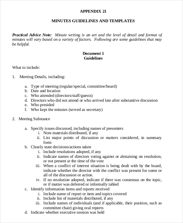 31+ Minutes Writing Template - Sample, Example Format Download