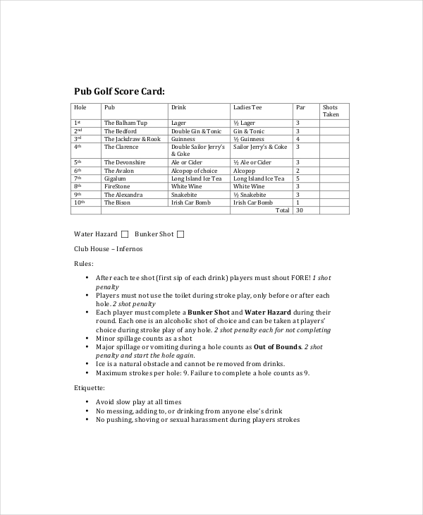 17 Golf Scorecard Templates PDF Word Excel
