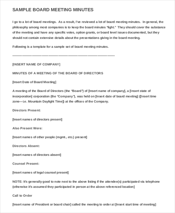 18 Corporate Minutes Template Free Sample Example Format Download