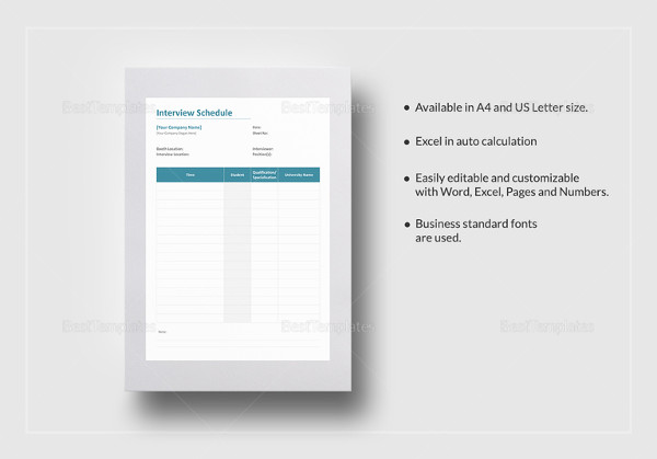 Interview Schedule Template - 11+ Free Word, PDF Documents
