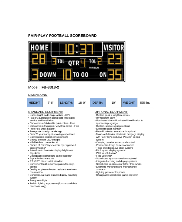 8+ Football Scorecard Templates – Free Sample, Example Format Download
