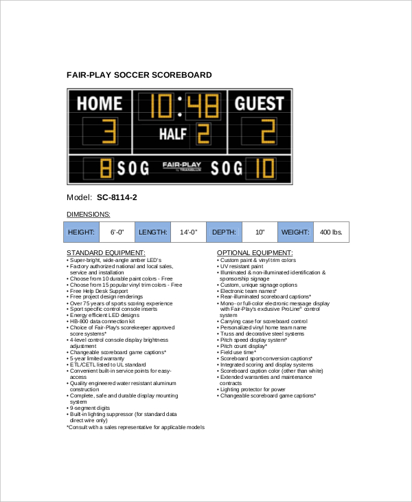8+ Soccer Scoreboard Templates – Free Sample, Example Format Download
