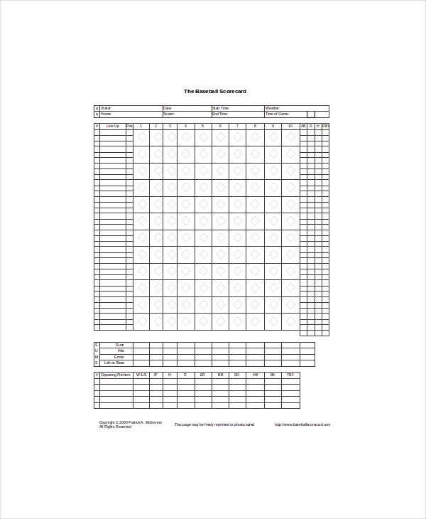 10 Baseball Scorecard Templates Free Sample Example Format Download