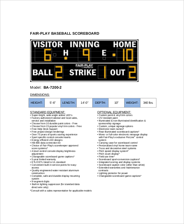 10+ Baseball Scorecard Templates – Free Sample, Example Format Download