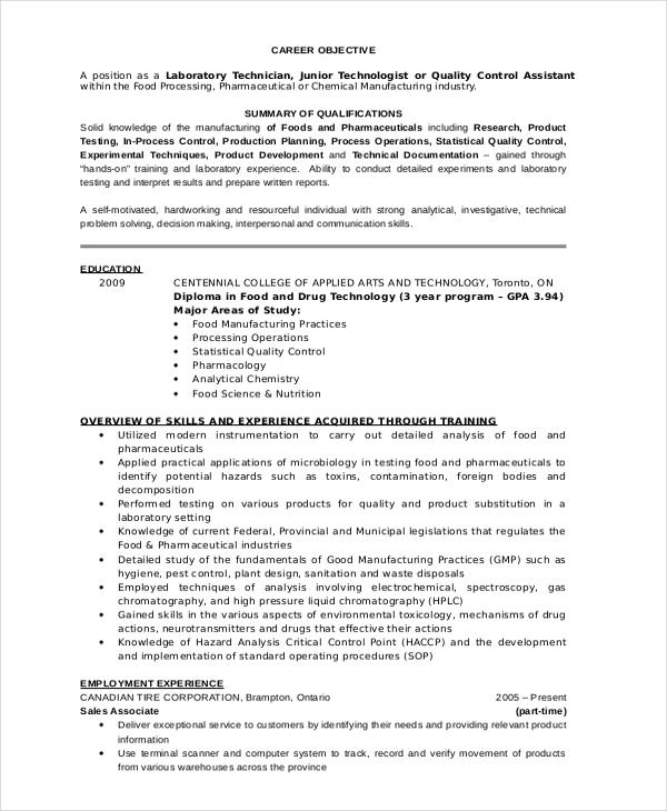 Lab Technician Resume Template 15 Free Word PDF Document Downloads
