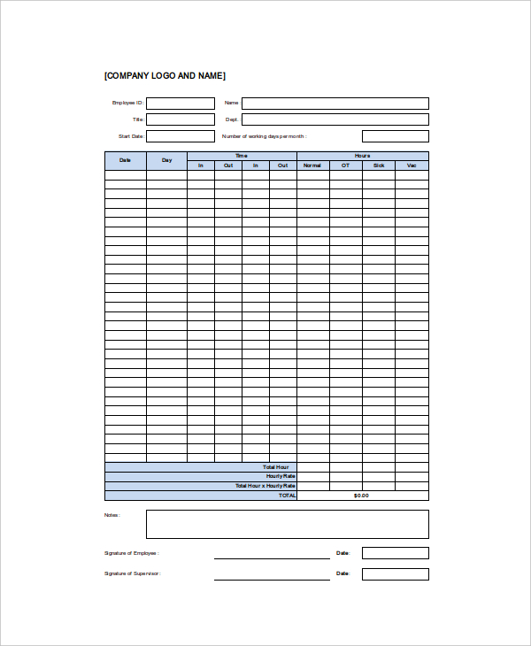 13 Time Log Templates PDF Word Excel