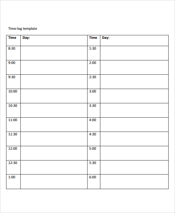 13+ Time Log Templates - PDF, Word, Excel