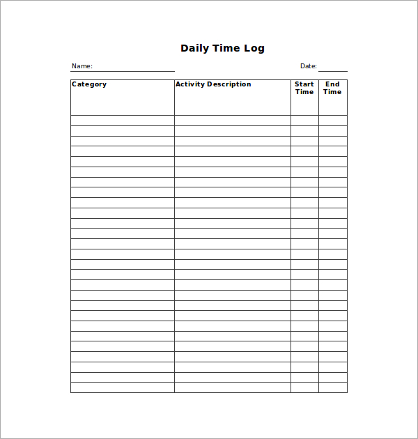 Time Log Templates 14 Free Printable Word Excel PDF