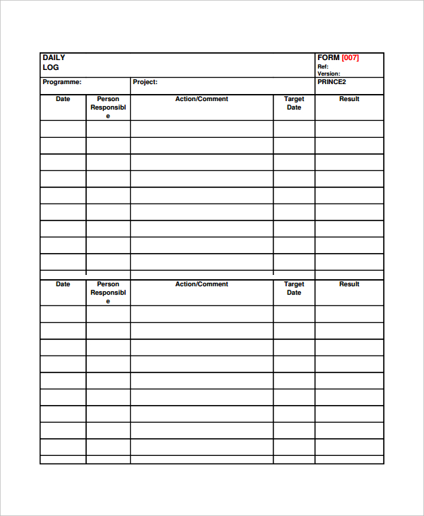 Daily Log Template - 09+ Free Word, Excel, PDF Documents Download!