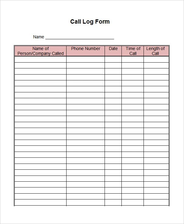 Phone Log Templates 9 Free Printable Word Excel PDF Formats 
