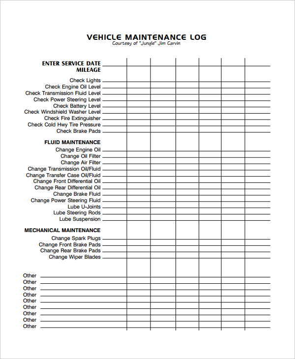 Maintenance Log Template 17 Word Excel PDF Documents 