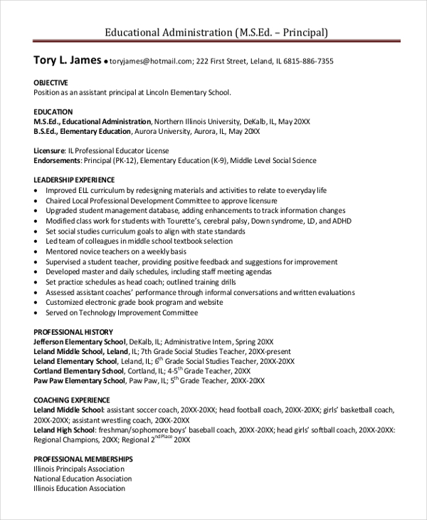 Principal Resume Template 5 Free Word PDF Document Downloads