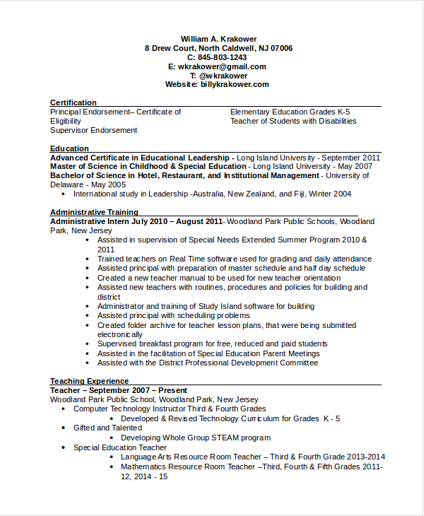 Principal Resume Template - 5+ Free Word, PDF Document Downloads