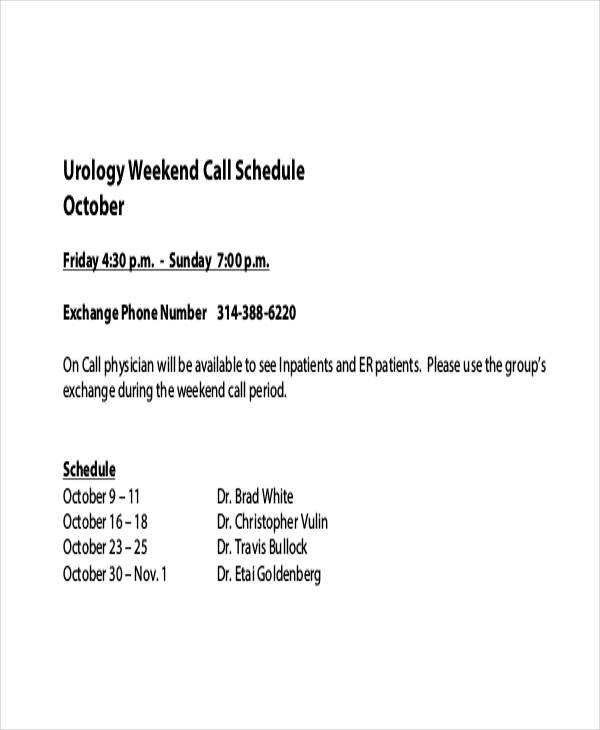5+ On Call Schedule Templates in Apple Pages | Google Docs | Google ...