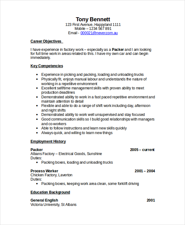 Free Forklift Resume Templates Printable Templates