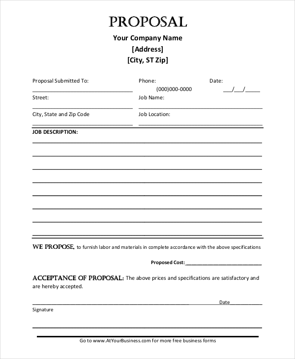 Construction Job Proposal Template Free Printable Templates