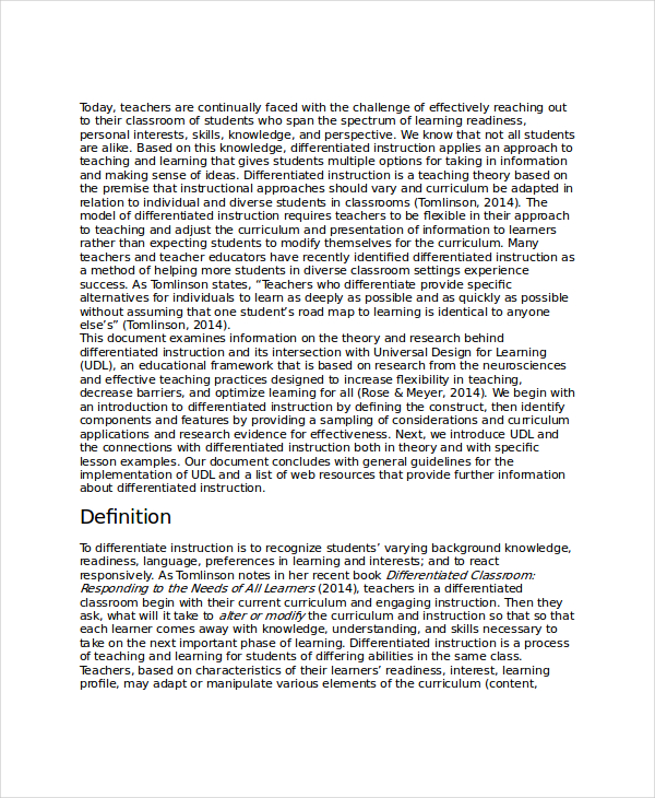 Differentiated Instruction Template - 7+ Free Word, PDF Document Downloads