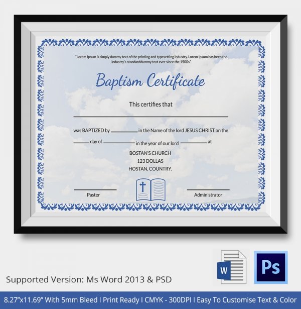 32 Sample Baptism Certificate Templates Free Sample Example Format