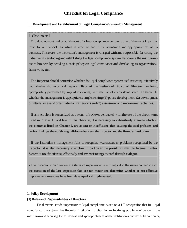 Compliance Checklist Template - 14+ Free Excel, PDF, Word Document ...