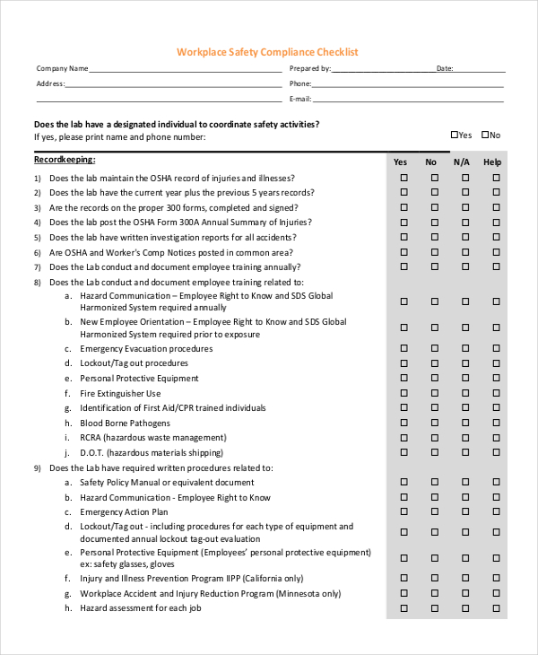 Compliance Checklist Template - 14+ Free Excel, PDF, Word Document ...