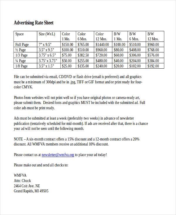 Rate Sheet Template Free Sheet Templates