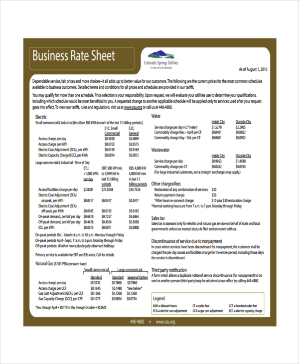 28+ Rate Sheet Templates - Word, Excel, PDF Document Download