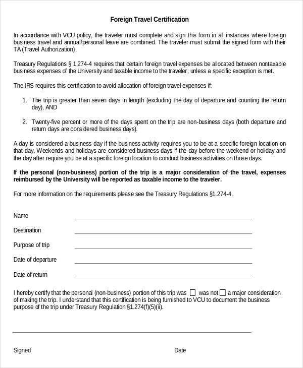 Travel Certificate Template -10+ Free PDF, Word Documents Download