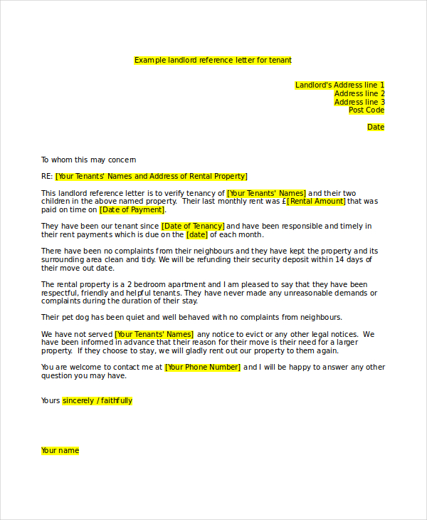 Reference Letter For Landlord From Employer Example Onvacationswall