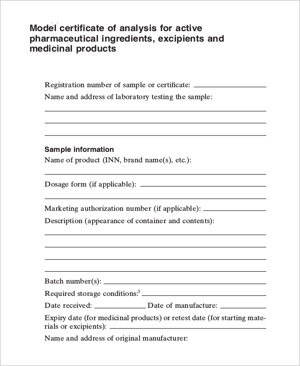 7+ Certificate of Analysis Template - Word , Google docs , Apple pages