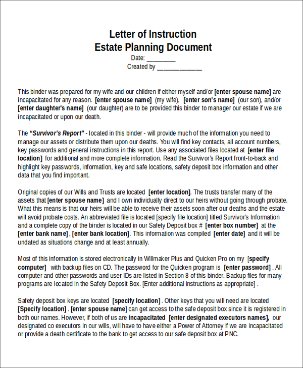 16+ Sample Letter of Instruction Templates - PDF, DOC