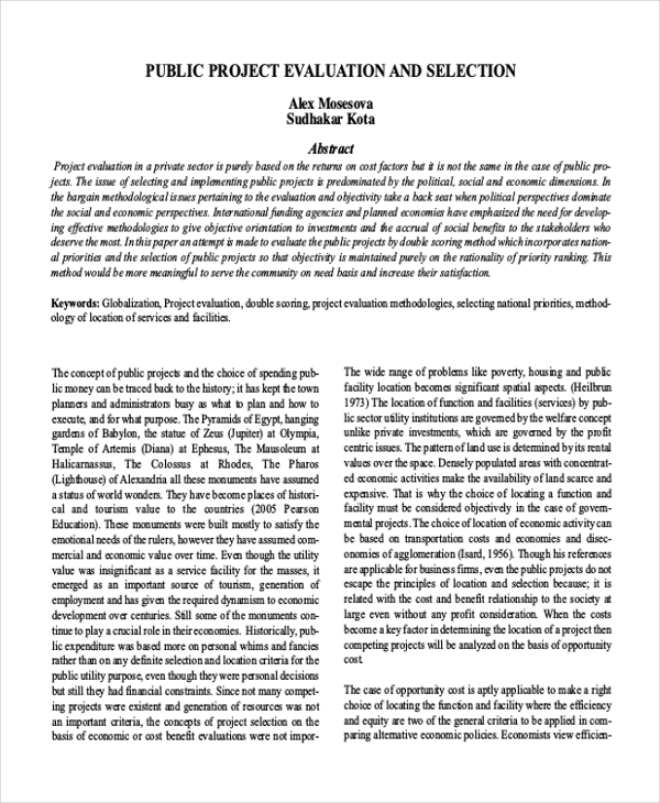 Project Evaluation Template - 7+ Free Word,PDF Documents Download