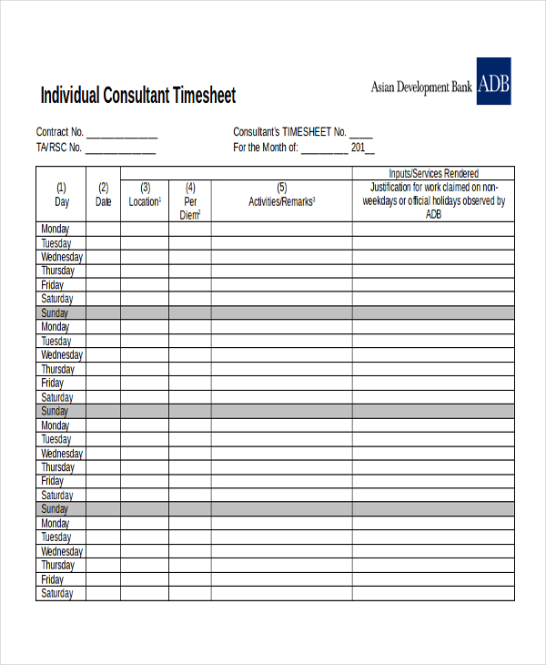 32 Timesheet Templates Free Sample Example Format