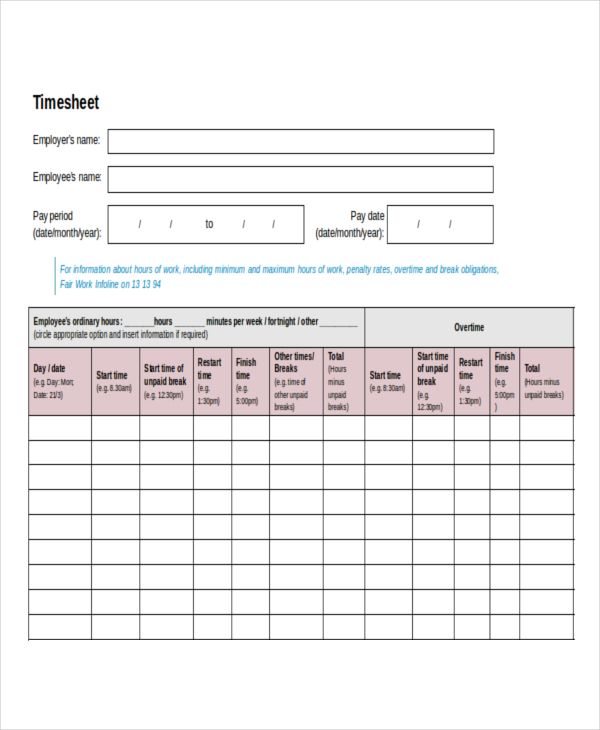 32 Timesheet Templates Free Sample Example Format
