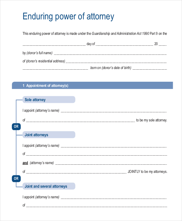Temporary Medical Power Of Attorney For Child Form Enduring Power Of 