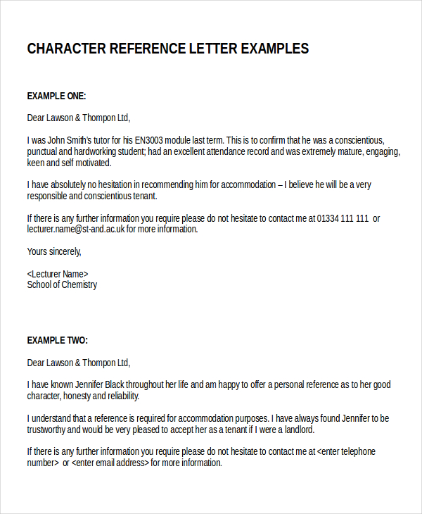 Character Reference Letter Format Template