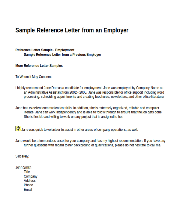18 Reference Letter Template Free Sample Example Format