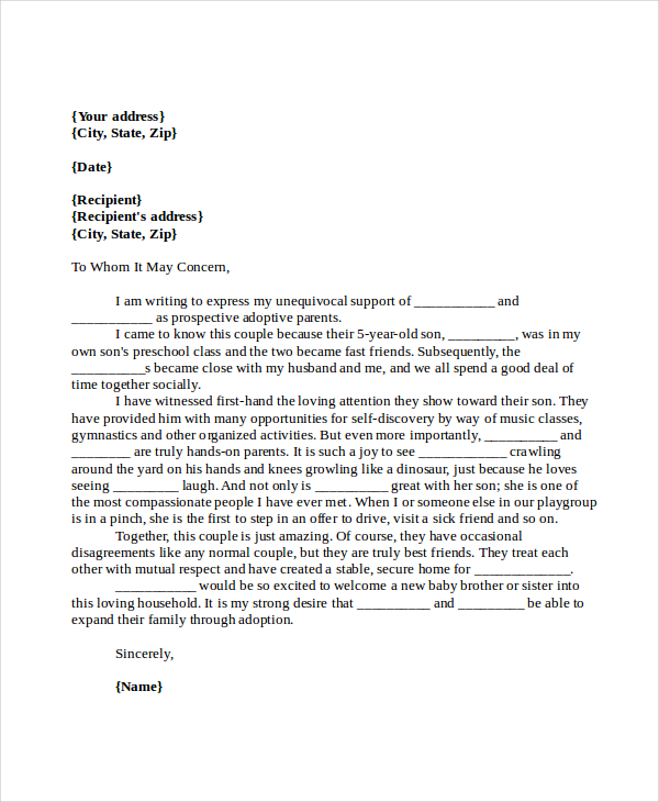 16 Adoption Reference Letter Templates Free Sample Example Format