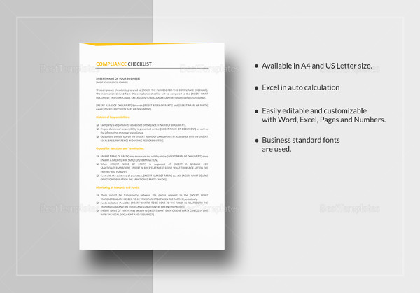 Compliance Checklist Template - 14+ Free Excel, PDF, Word Document ...
