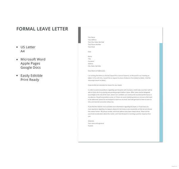 20 Leave Letter Templates PDF DOC Free Premium Templates