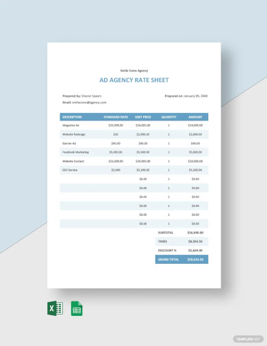 28+ Rate Sheet Templates - Word, Excel, PDF Document Download