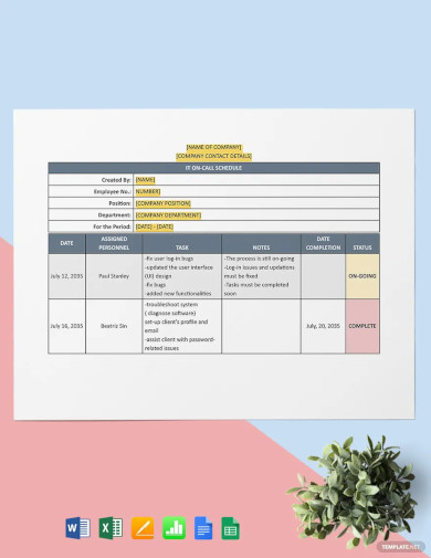 5+ On Call Schedule Templates in Apple Pages | Google Docs | Google ...
