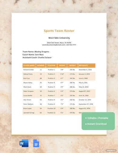 13+ Roster Templates in PDF | Word | Google Docs | Apple Pages