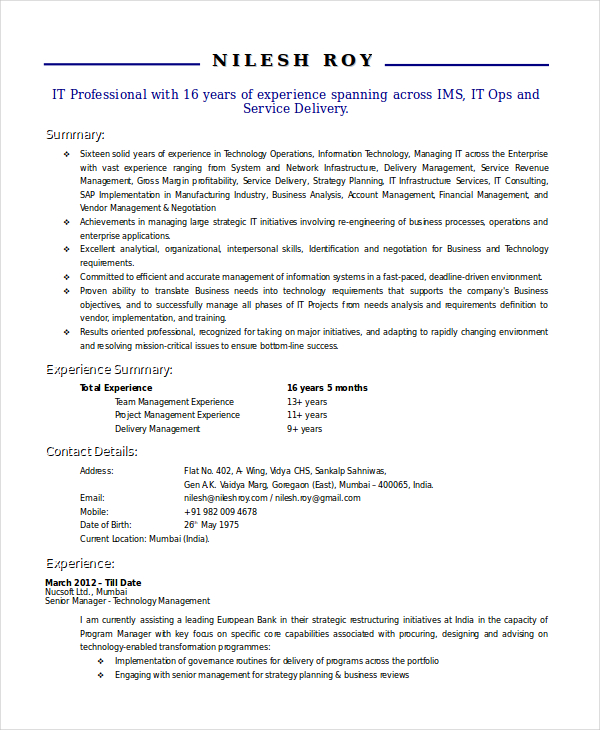 Technical Resume Template - 6+ Free Word, PDF Document Downloads